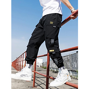 Ambcol Men's Jogger Pants Punk Cargo Baggy Techwear Streetwear Hip Hop Women Unisex Sports Casual Pants Black-09 Large