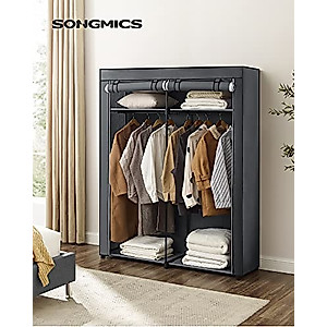SONGMICS 59-Inch Portable Closet and 55-Inch Portable Closet Bundle, Pair of Roll-Up Wardrobes, Closet Storage Organizers, Easy Assembly, Gray ULSF03G and URYG02GY
