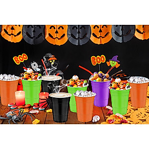 cssopenss 100 PCS Halloween Party Cups 16 oz halloween plastic cups 16 oz halloween disposable cups Set 4 Styles for Halloween Party Decorations & Party Supplies for Beer/Beverage/Snacks/Candies