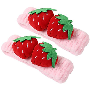 Teensery 2 Pcs Cute Strawberry Headbands Soft Washing Face Makeup Hair Bands Elastic Spa Shower Yoga Sports Headwraps Hair Accessories for Women and Girls