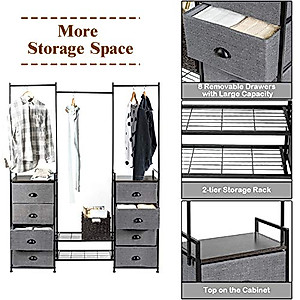 Tangkula Clothing Rack with 8 Fabric Drawer Shoe Rack, 3 in 1 Portable Closet Organizers and Storage with Metal Clothes Rails, Open Dresser Wardrobe Closet with Garment Rack for Bedroom Cloakroom