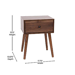 Flash Furniture Hatfield Mid-Century Modern Wood Nightstand - Dark Walnut Wood Grain Finish - Soft Close Storage Drawer - Side Accent or End Table