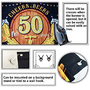 4 x 6ft Happy 50th Birthday Party Decorations Banner Black and Gold - Cheers and Beers to 50 Years Anniversary Photo Booth Backdrop party Supplies for Women and Men