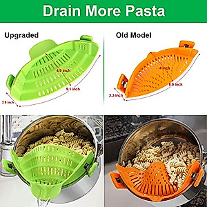 Upgraded Clip on Pot Strainer Silicone Colander Hands-free Drainer Kitchen Gadgets, Heat Resistant for Pasta Spaghetti Meat Grease Fits Pots Pans Bowls, Green