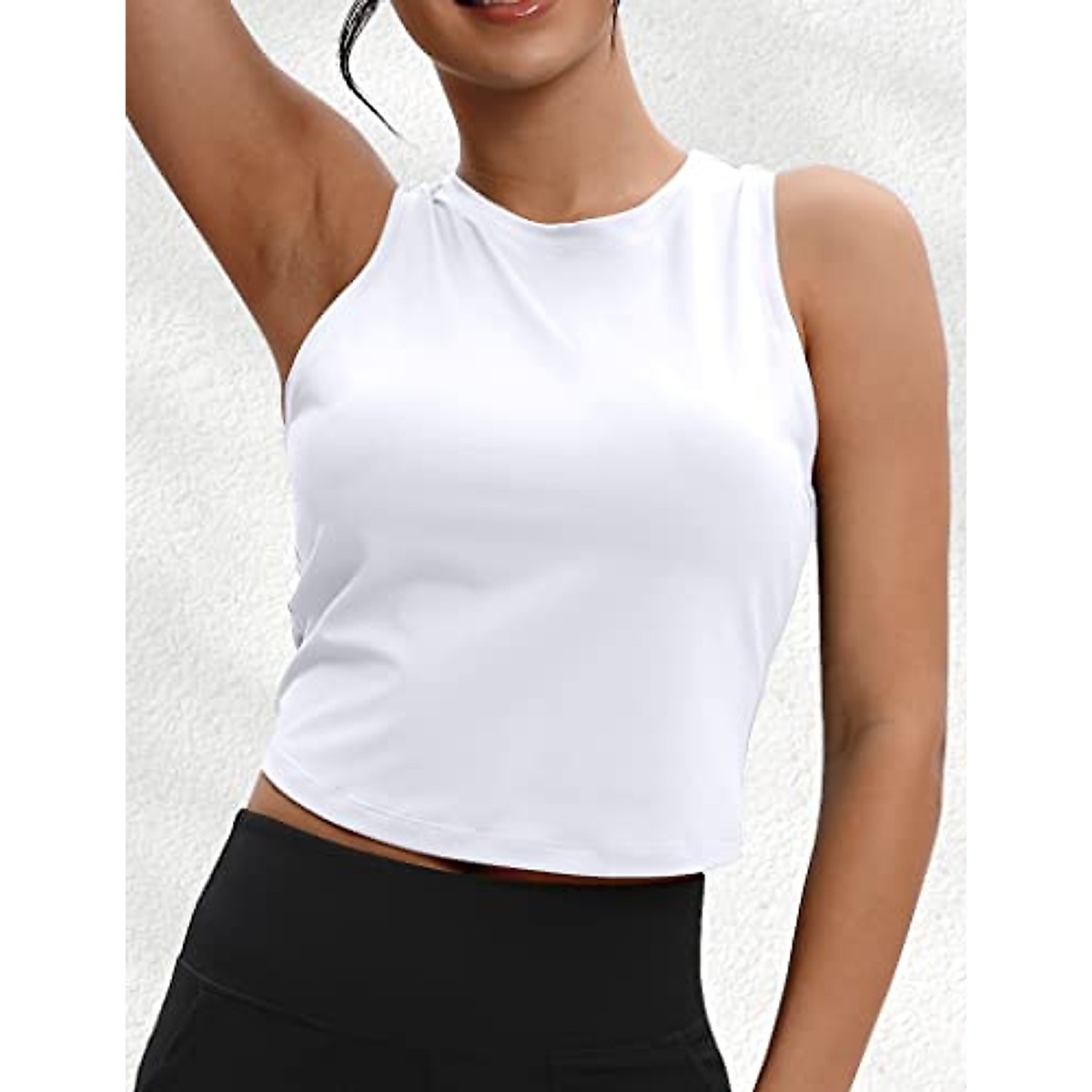 VOOVEEYA Ruched Workout Tops for Women Open Back - Going out Crop Tops Backless Yoga Tops Tie Back（White-L）