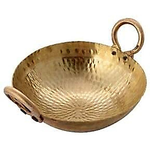 Desi Haat Indian Traditional Brass Regular Karahi Kadai Cooking Woks Kitchen Cooking Utensil Capacity 5 Liters