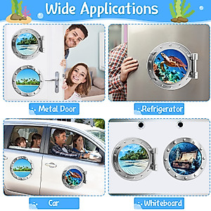 4 Pcs Cruise Door Decorations Magnetic Cruise Porthole Door Magnets Palm Tree Turtle Cruise Magnet The Sea Nature Scenery Fridge Decor for Carnival Cruise Refrigerator Car