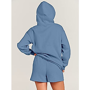 ANRABESS Women 2 Piece Outfit Oversized Hoodie Sweatshirt Shorts Lounge Sweat Set Sweatsuit Tracksuit 2025 Trendy Y2K Clothes Deep Blue Medium