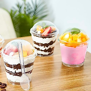 ALEXPRE 360 Pack 5oz 6oz Dessert Cups with Lids and Spoons, 3 Styles Clear Plastic Appetizer Cups Disposable Party Mini Parfait Cups for Serving Fruit Trifle Mousse Ice Cream and Pudding Dessert Cups