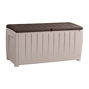 Keter Novel Outdoor Plastic Storage Box Garden Furniture, Beige and Brown, 124 x 55 x 62.5 cm