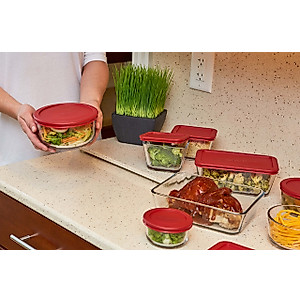 Anchor Hocking Classic Glass Food Storage Containers with Lids, Red, 16-Piece Set