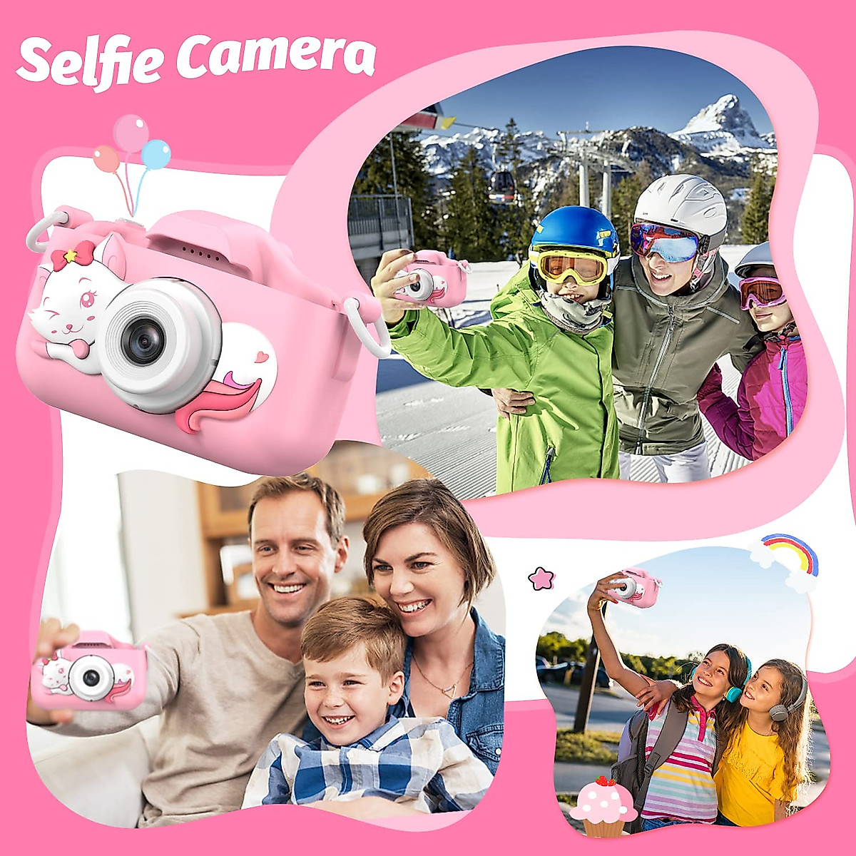 Goopow Kids Digital Camera, Pink Purple, 32GB MicroSD Card Included, Shockproof and Durable for Girls Ages 3-10