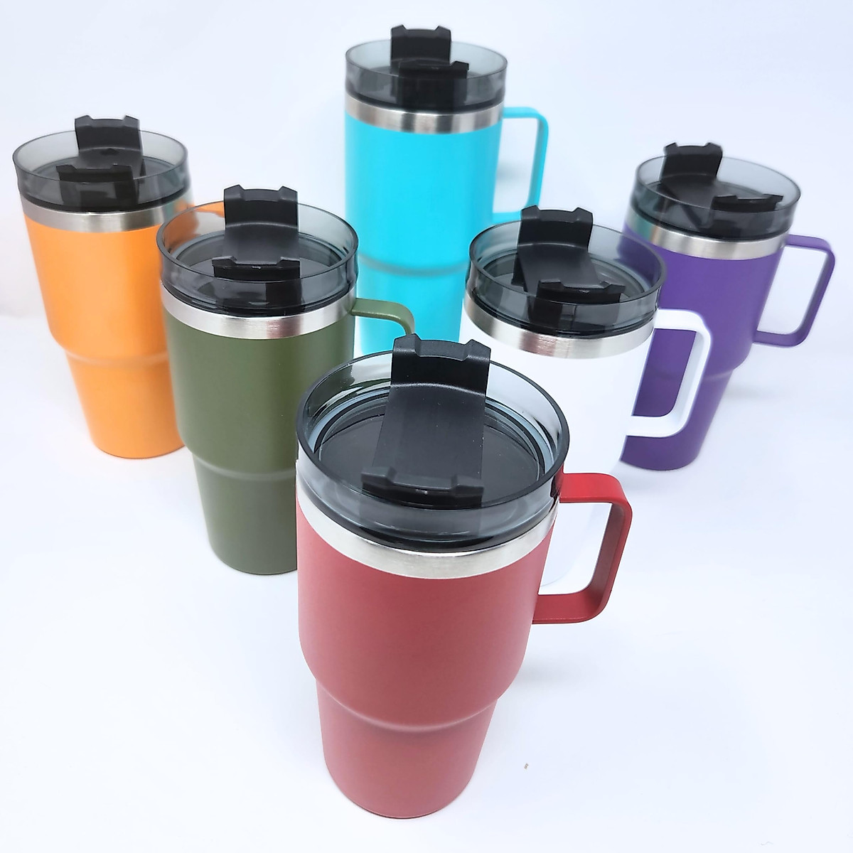 FTB Creative 20oz Insulated Tumbler Mug, Double Wall Stainless Steel, with Lid, Straw and Handle (Army Green)