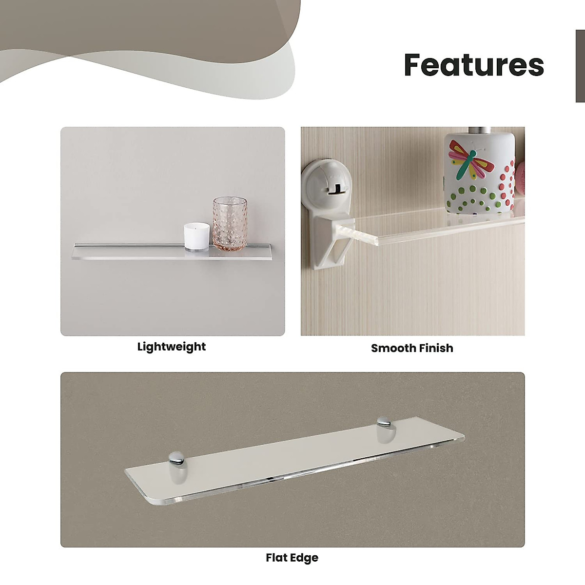 Fab Glass and Mirror Custom Acrylic Glass Shelves for Wall - 1/2"-1/4" and 1/8".Thick Glass Floating Shelves for Collectables, Photo, Toys and Home Décor