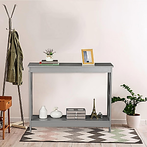 SUPER DEAL 2-Tier Narrow Console Sofa Side Table for Entryway/Hallway/Living Room, 39.3in L x 11.8in W x 31.6in H, Grey