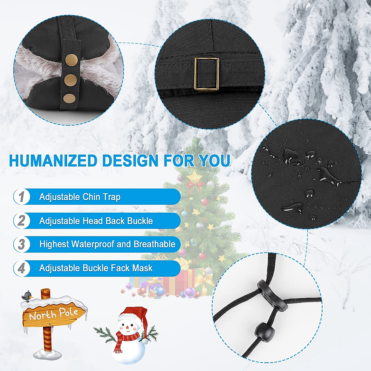 POL PARKMAN Winter Trapper Hat for Men Women, Russian Ushanka Aviator Warm Cold Trooper Hat for Skiing Hunting Black