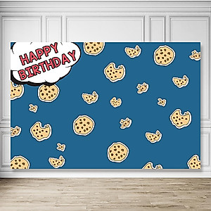 Rcoaror Cookie Birthday Backdrop Blue Monster 1st Birthday Party Background Our Little Cookie is Turning One Banner Kids Boys Cake Table Decorations Cookies and Milk Props 71X47inch