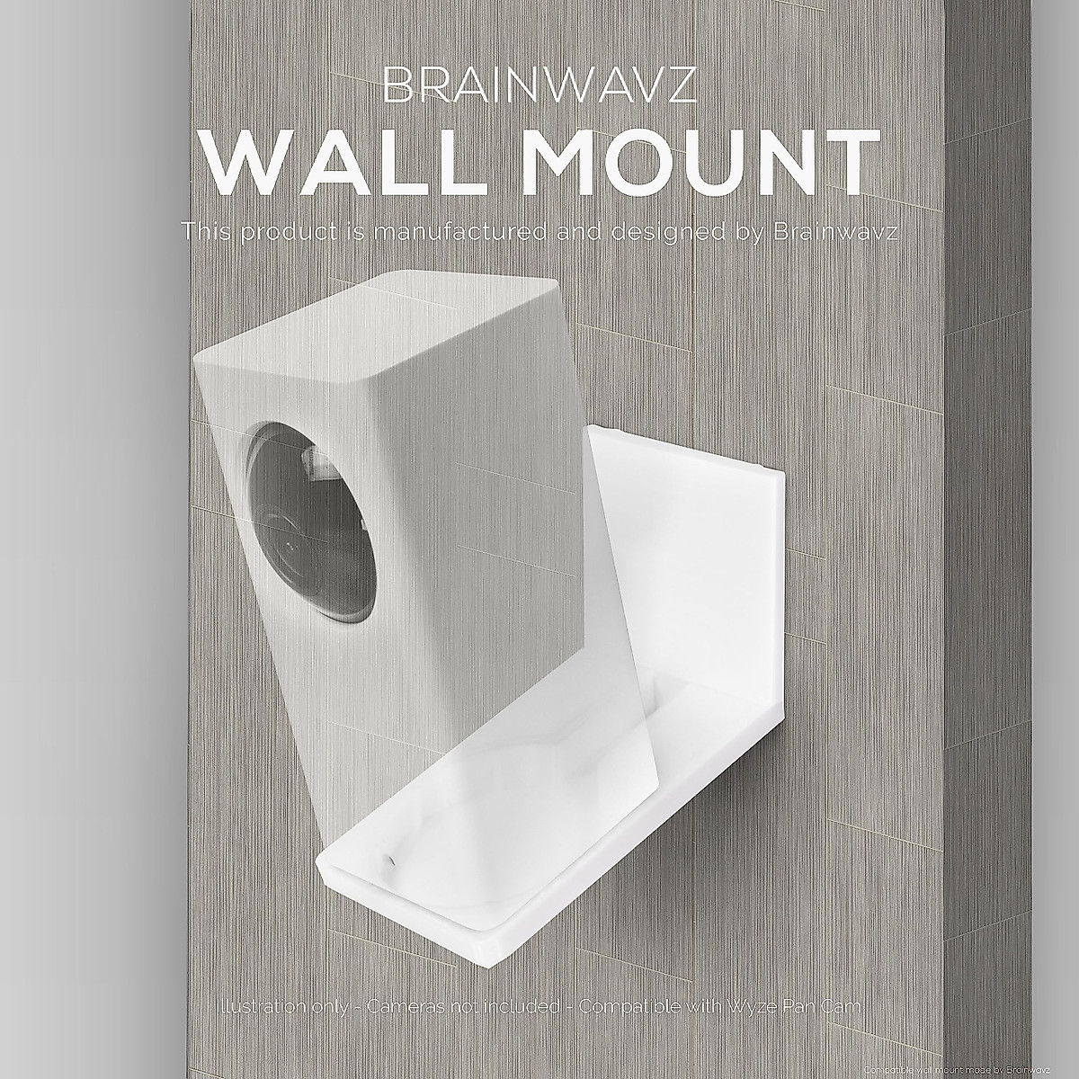 Screwless Tilted Wall Mount Kit Compatible with Wyze Cam Pan, VHB Stick On, Full Tilt & Pan Function, No Mess, No Drilling, Strong Adheasive Mount, Angled Down White by Brainwavz