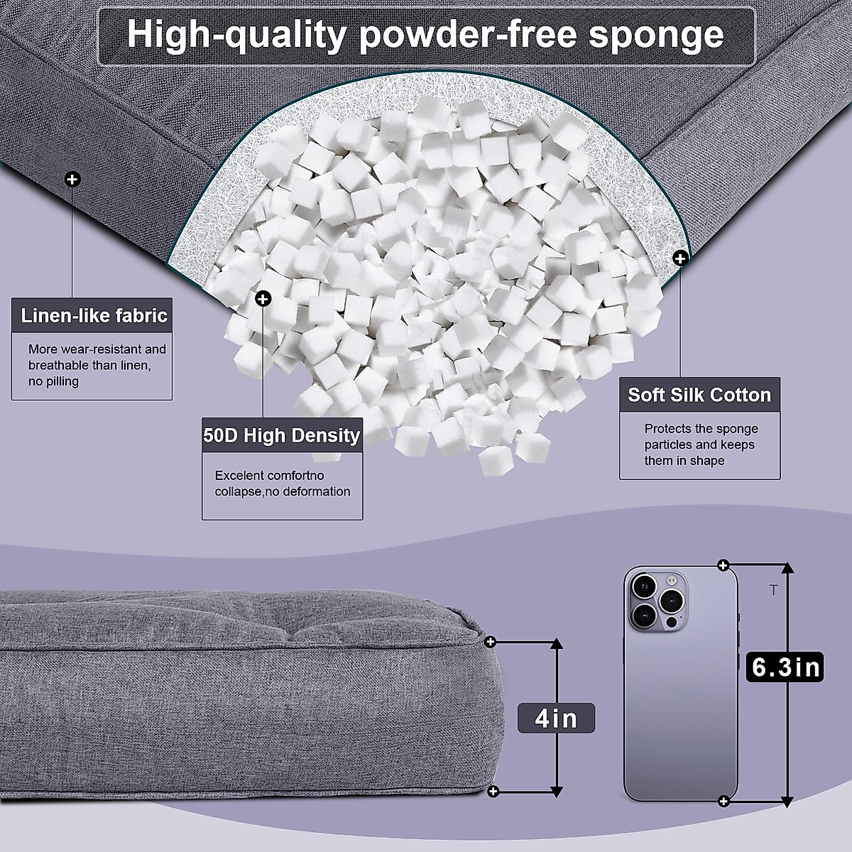 Millsilo Bench Cushion, Bench Cushions for Indoor/Outdoor Furniture, Window Seat Cushions, Garden Patio Large Pads with Button Reinforcement, for Shoe Bench Dining Porch Bench 36x14x4 inch,Gray