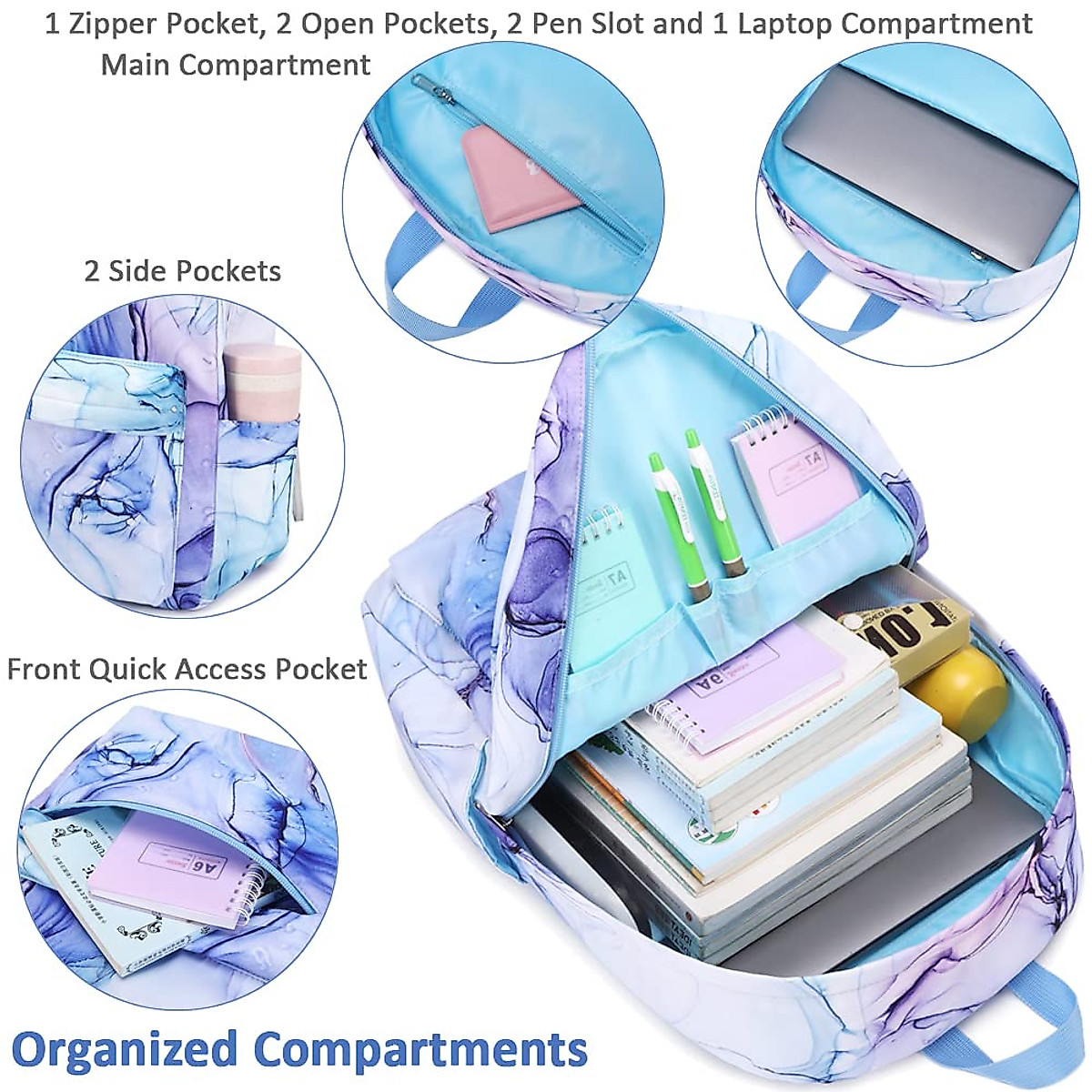 Meisohua Girls Backpack for School Kids Backpack for Girls 3 in 1 Set Elementary School Bags with Lunch Bag Pencil Bag Water Resistant