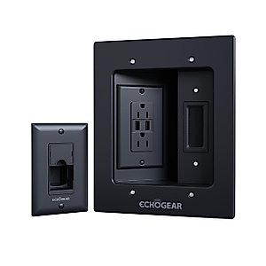 ECHOGEAR TV Cord Hider for Wall Mounted TV with 2X AC Outlets & 2X USB-A Ports - Hide Power Cables & Low Voltage Wires Behind The Wall - Includes Template, Saw, & Low Profile Extension Cord - Black