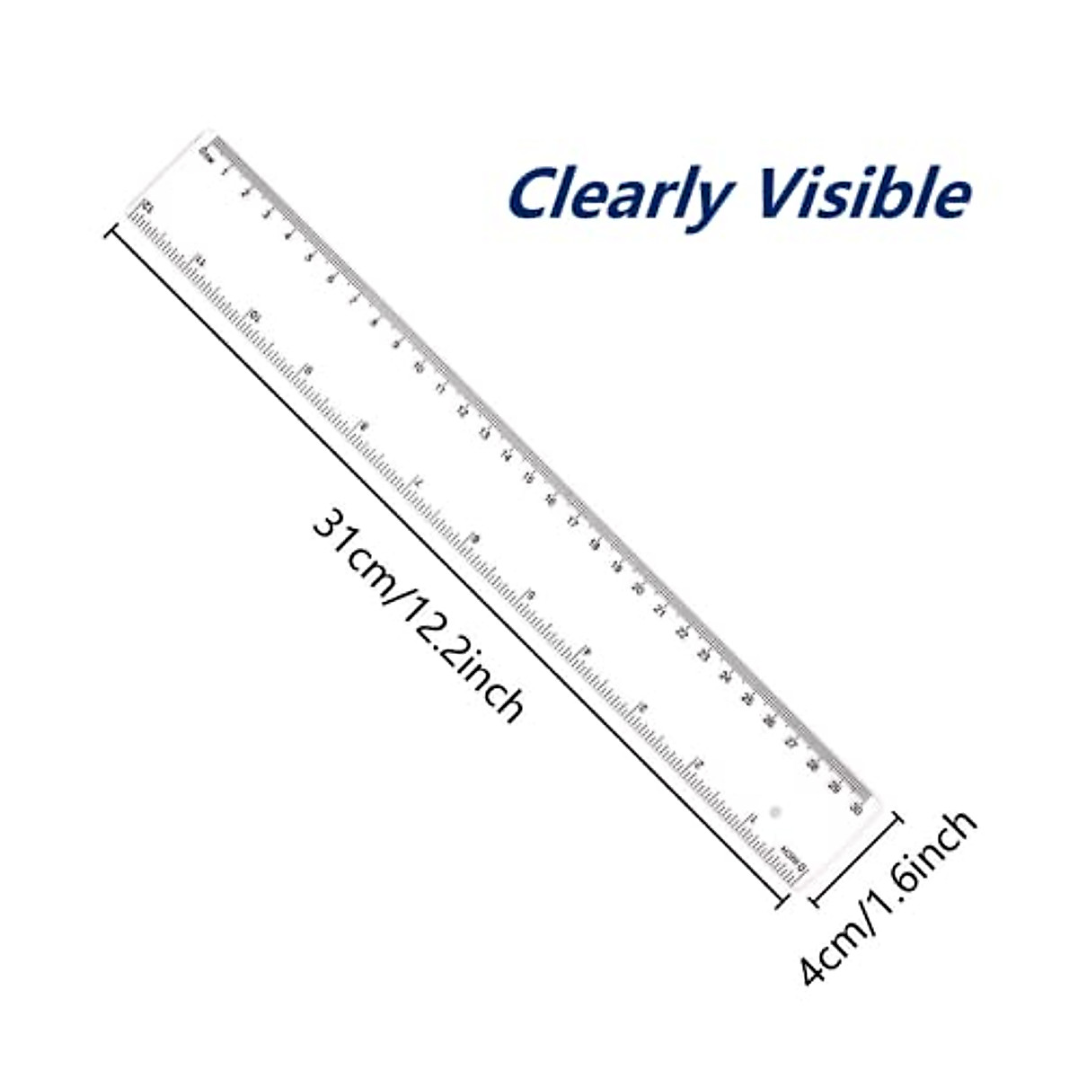 Kyweel 2 Packs of Plastic Ruler Measuring Tools, Suitable for Schools, Offices, Homes, with Inches and Metric (Transparent, 12 Inches)