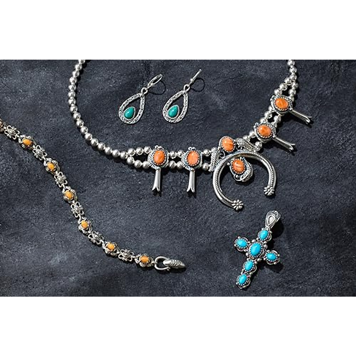 American West Sterling Silver Women's Link Bracelet Oval Orange Spiny Oyster Gemstone Size Small