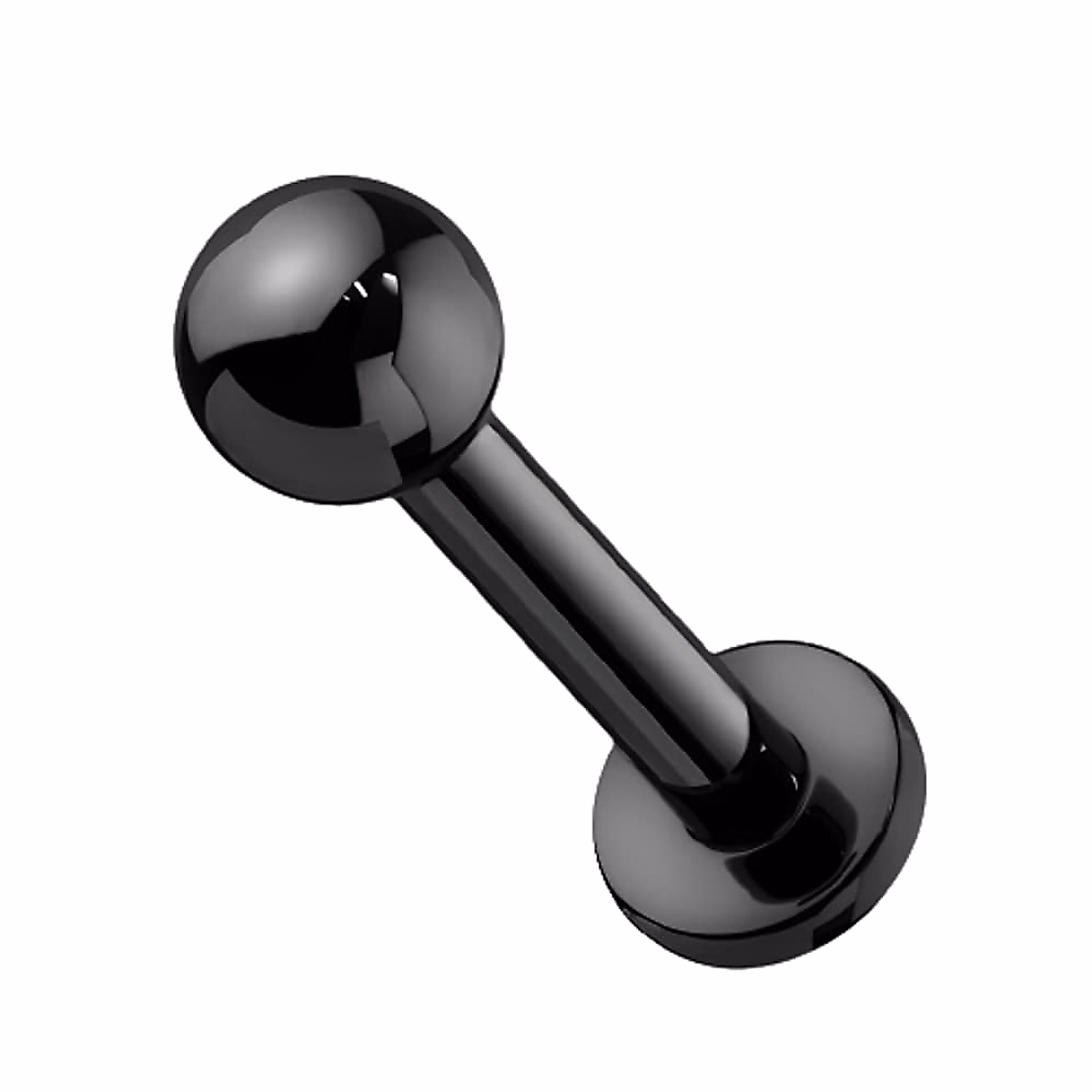 16GA PVD Plated G23 Implant Grade Titanium Internally Threaded Ball Top Flat Back Labret Monroe Lip Cartilage Helix Tragus Conch Ear Lobe Barbell Stud (Black)