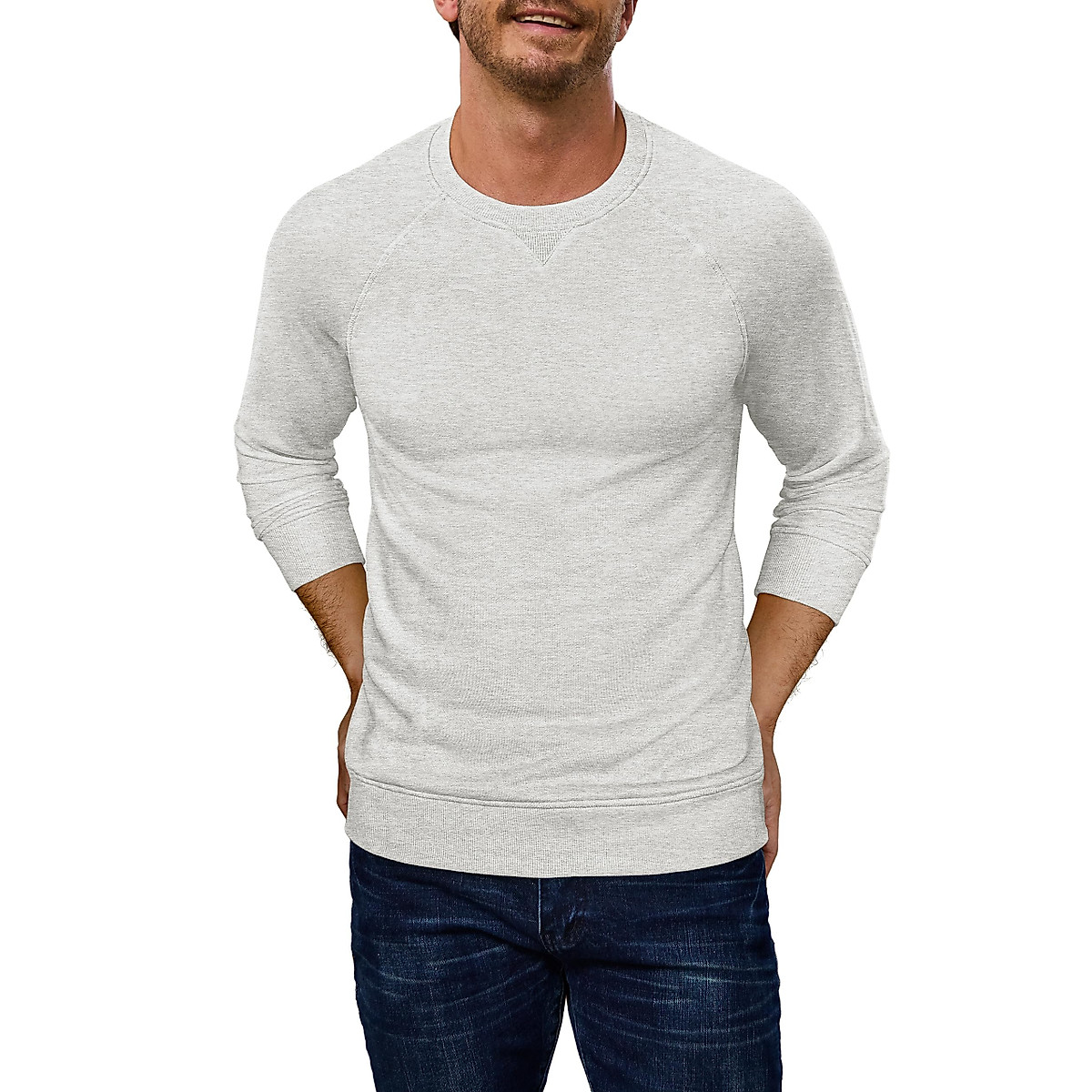 Anelune Men's Sweatshirt Crewneck French Terry Pullover Gray Large