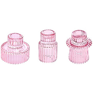 Vixdonos Pink Candlestick Holders Set of 3 Glass Candle Holders for Taper Candles,Pillar Candles and Tealight Candles