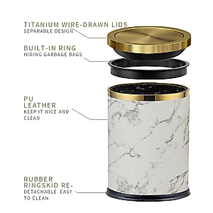 LEASYLIFE 15L4gallon,Leather Trash can,Bathroom Garbage can with lid,Trash Can with Flipping Lid,Garbage cans for Kitchen，Living Room. Metallic Gold (Marble)