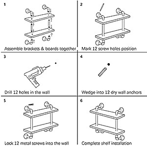 MOCOME 27.5" Industrial Pipe Shelving,Iron Pipe Shelf with Wood for Kitchen,Wall Mounted Shelf Rustic Black Pipe Floating Shelves for Bathroom 2 Tier,Brown