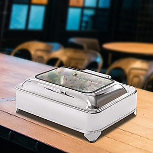 Electric Chafing Dish, 9L Food Warmer with Stainless Steel Buffet Server and Warming Tray, 45-80℃ Adjustable Temperature, Transparent Lid, Chafing Dish Buffet Set for Weddings Parties