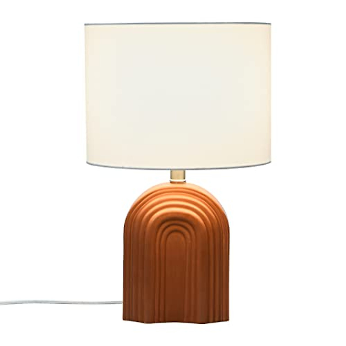 Creative Co-Op Main + Mesa Carved Arch Stoneware Table Lamp with Linen Drum Shade, Terracotta