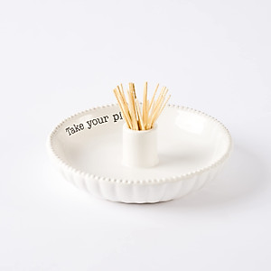 Mud Pie Take Your Pick, Toothpick Dish, 1.25" x 6" dia, White