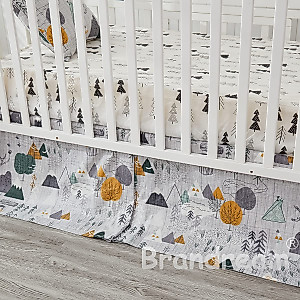 Brandream Woodland Baby Crib Bedding Set | 3-Piece Crib Bed Blanket, Fitted Crib Sheet and Crib Bed Skirt Cotton | Snow Mountain Ancient Forest Theme - Gray White Black