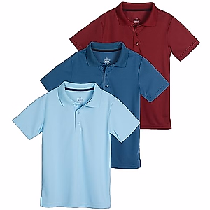 3 Pack: Boy's Active Athletic Polo Shirt Teen Boys Dri Fit Boy Shirts Polos Button Uniform Kids Tee Short Sleeve Golf Tennis Clothing Black Performance School Dress Casual Tops - Set 8, L (10/12)