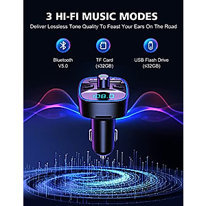 RIWUSI Bluetooth FM Transmitter for Car, [Upgraded Type-C] PD 30W Quick Charging Bluetooth Car Adapter with Hands-Free Calling, Wireless FM Radio Receiver Music Player/Car Kit Support SD Card & USB