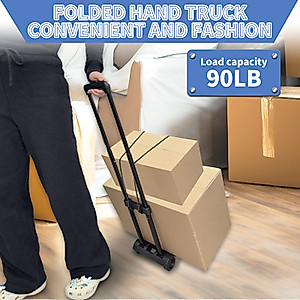 Folding Hand Truck Lightweight Portable Cart,VDHU 2 Wheels Fold Up Hand Cart with Elastic Ropes,Compact Utility Cart with 40kg/90lbs Heavy Duty 2 Wheels for Moving Travel Shopping Office Luggage Use