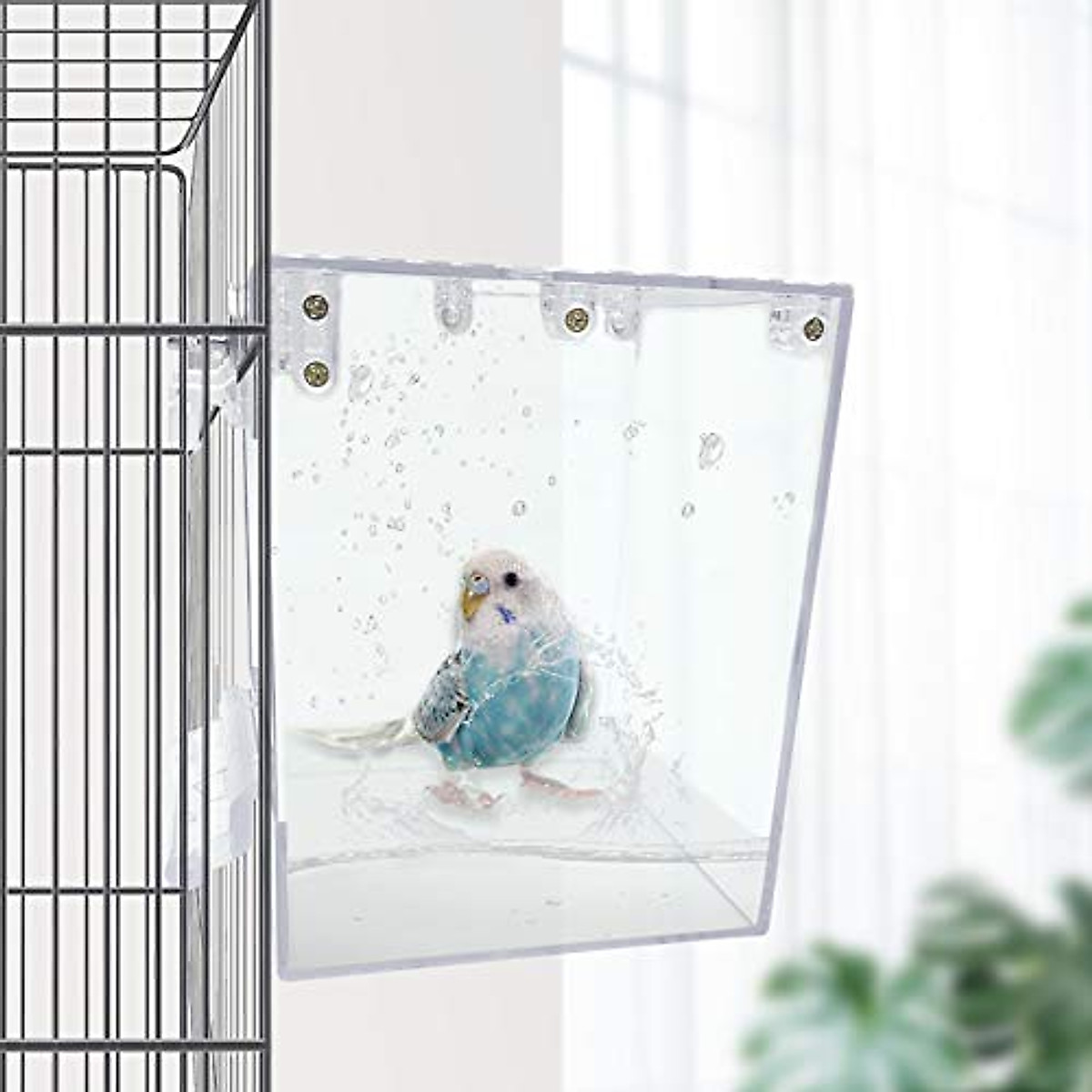 PINVNBY Acrylic Bird Bath Box,Parakeet No-Leakage Bathtub for Cage Hanging Tube Shower Box Cage Accessory with Water Injector & Balls Toys for Small Pet Birds Lovebirds Budgies Canary(6 Pcs)
