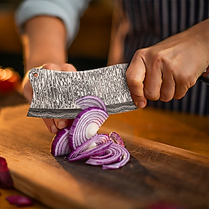 Handmade Damascus Steel Meat Cleaver Knife Full tang Kitchen Knife for Home and Outdoor, Butcher knife, Chopper knife with Real Leather Sheath