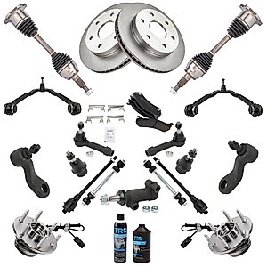 TRQ 22 Piece Steering Suspension Brake Kit Control Arms Tie Rods Axles Wheel Bearings Pads & Rotors for Chevrolet GMC Truck SUV