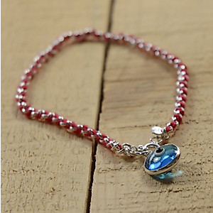 Protection Evil Eye Bracelet - Lucky Blue Evil Eye Charm - 7 Inch Women's Sterling Silver Jewelry - Best Kabbalah Red String Bracelets for Women