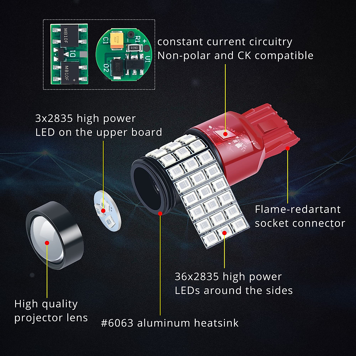 Alla Lighting Upgraded T20 7440 7443 LED Strobe Brake Lights Bulbs, Red Flashing Stop Lamps, W21W 7440LL 7443LL Strobe LED Taillights Replacement for Cars, Trucks, SUVs, Vans