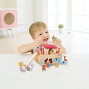 Classic World Noah's Ark Shape Sorter Premium Wooden Toy for Kids Wooden Noahs Ark Toy