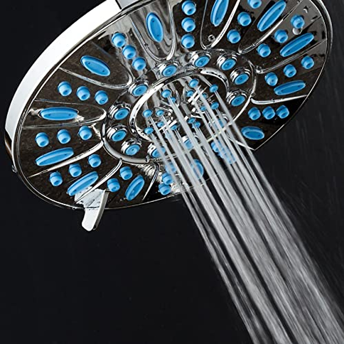 AquaDance 7-inch 6-Setting Rainfall Showerhead with Anti-Microbial Microban Protection from Mold, Mildew, and Bacteria - Clog-Free Wave Blue Jets, Chrome Finish
