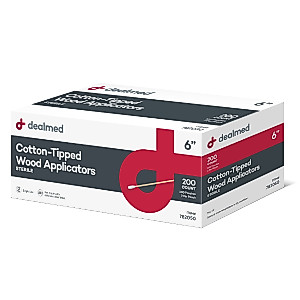 Dealmed 6" Cotton-Tipped Wood Applicators – 200 Sterile Cotton-Tipped Applicators for Application of Medication, Cleaning Skin, Arts, Crafts and More (Box of 200)