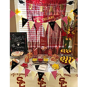 Graduation Party Decorations Maroon Gold 2024/Burgundy Gold Graduation Decorations/Maroon Black Birthday Party Decorations for Women/Burgundy Black Gold 2pcs Triangle Bunting Banners