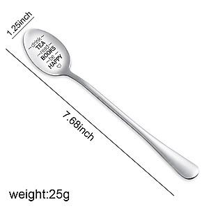 Tea Book Lovers Gifts Spoon for Women Men Drink Tea Read Books Be Happy Spoons for Tea Lover Book Reader Friendship Gifts for Girls Boys Graduation Birthday Gift for Family Student Friend Teaspoon