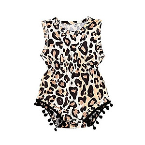 Newborn Kids Baby Girls Clothes Floral Jumpsuit Romper Playsuit Backless Ruffle Headband Sunsuit Outfits (Leopard, 6-12 Months)